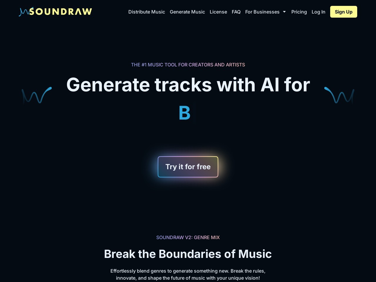 SoundRaw AI官网 - 面向创作者的 AI 音乐生成器，只需选择情绪、流派和长度，SoundRaw AI就能为你生成优美的歌曲。 - AI组件导航