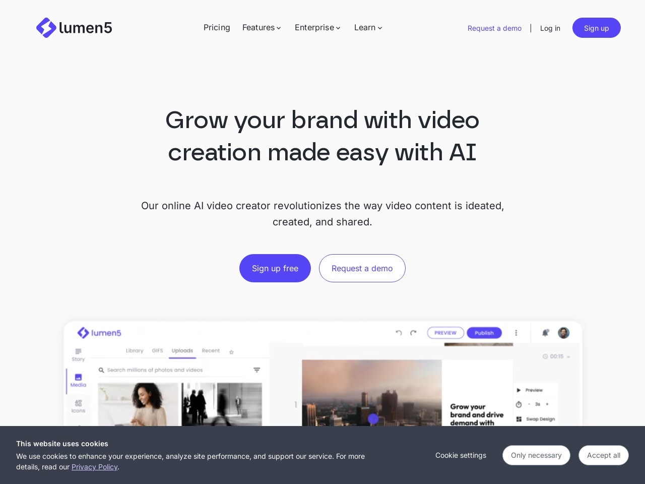 Lumen5官网 - Lumen5是一个在线视频创建者，允许团队中的任何人快速轻松地创建引人入胜的视频内容。它以人工智能技术为特色，重新利用营销内容，可定制的模板旨在帮助保持品牌，预算和时间 ...